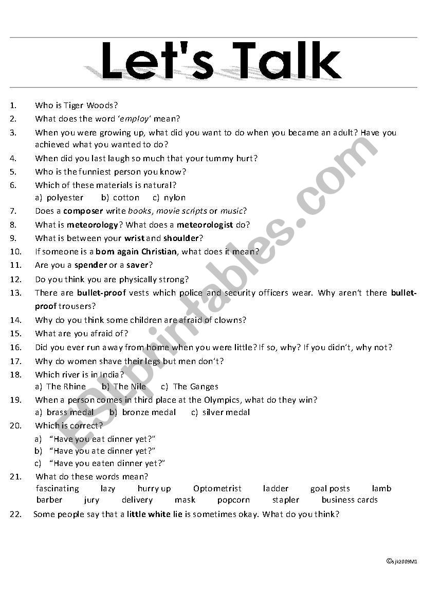 Let´s Talk [Medium 1] - ESL worksheet by sarahjane68